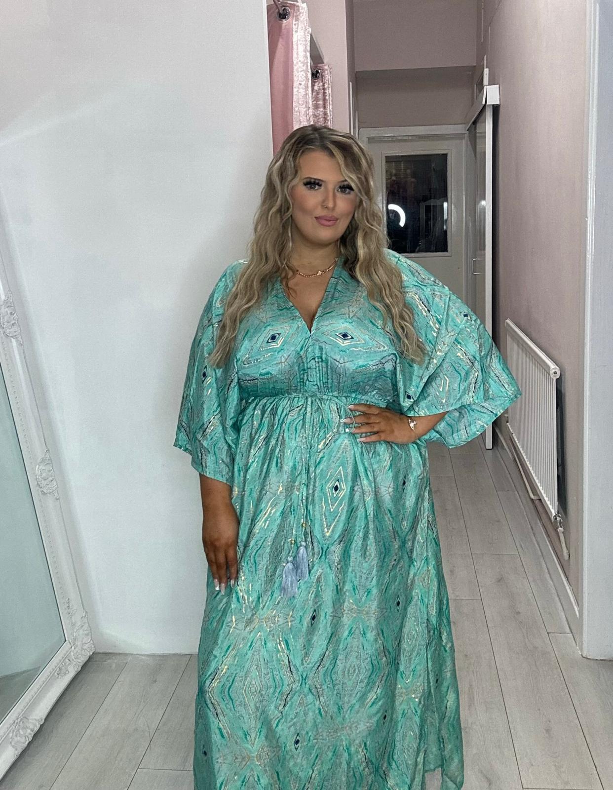 “SOFT SEA BREEZE” Turquoise and Gold Maxi Dress | Rule 42 Boutique